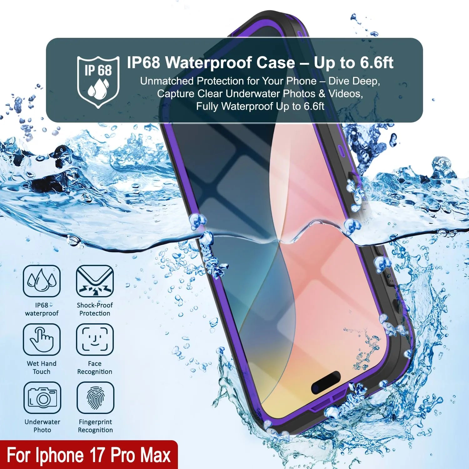 iPhone 17 Pro Max Waterproof IP68 Case, Punkcase [Purple] [StudStar Se ...